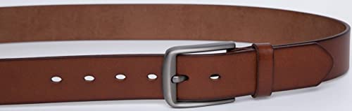 Bullko Mens Casual Genuine Leather Dress Belt for Jeans, Red Brown, 36