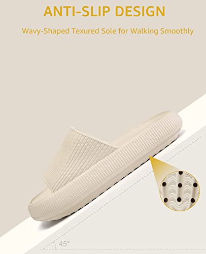 miscloder Cloud Slippers for Women and Men Pillow Slippers Non-Slip Shower Slides Bathroom Sandals | Super Comfy | Cushion Thick Sole (Tan, 36/37, size 6.5)