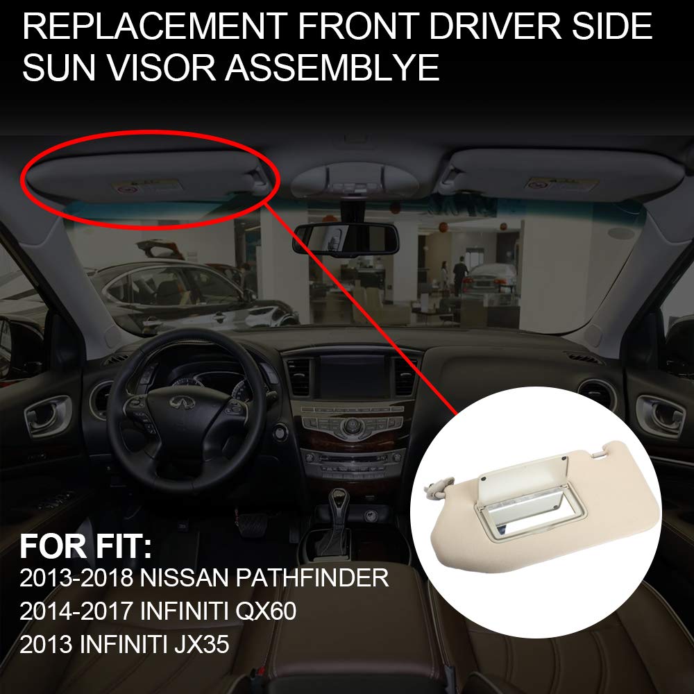 Dasbecan Gray Right Passenger Side Sun Visor Compatible with Nissan Pathfinder 2013-2018 Infiniti QX60 2014-2017 JX35 2013 Replaces# 96400-9PB0A