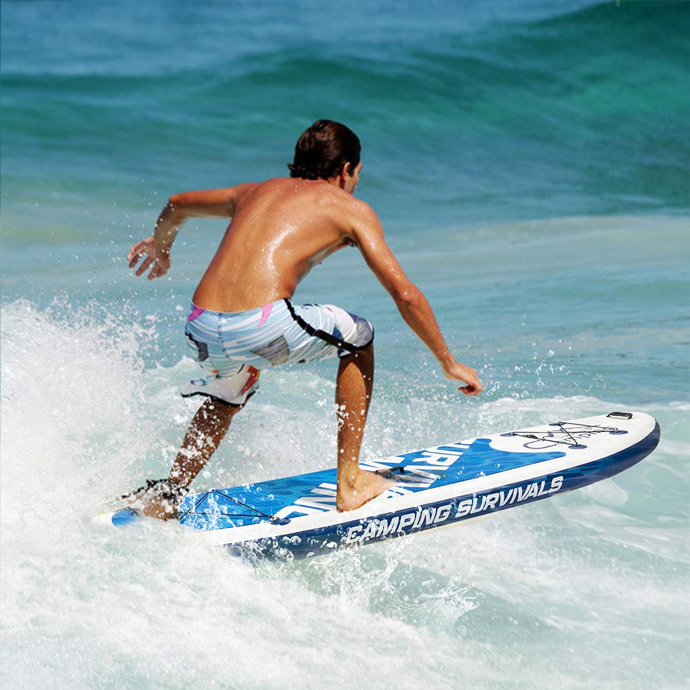 CampingSurvivals 11' Adult Inflatable SUP Stand Up Paddle Board White & Dark Blue & Black