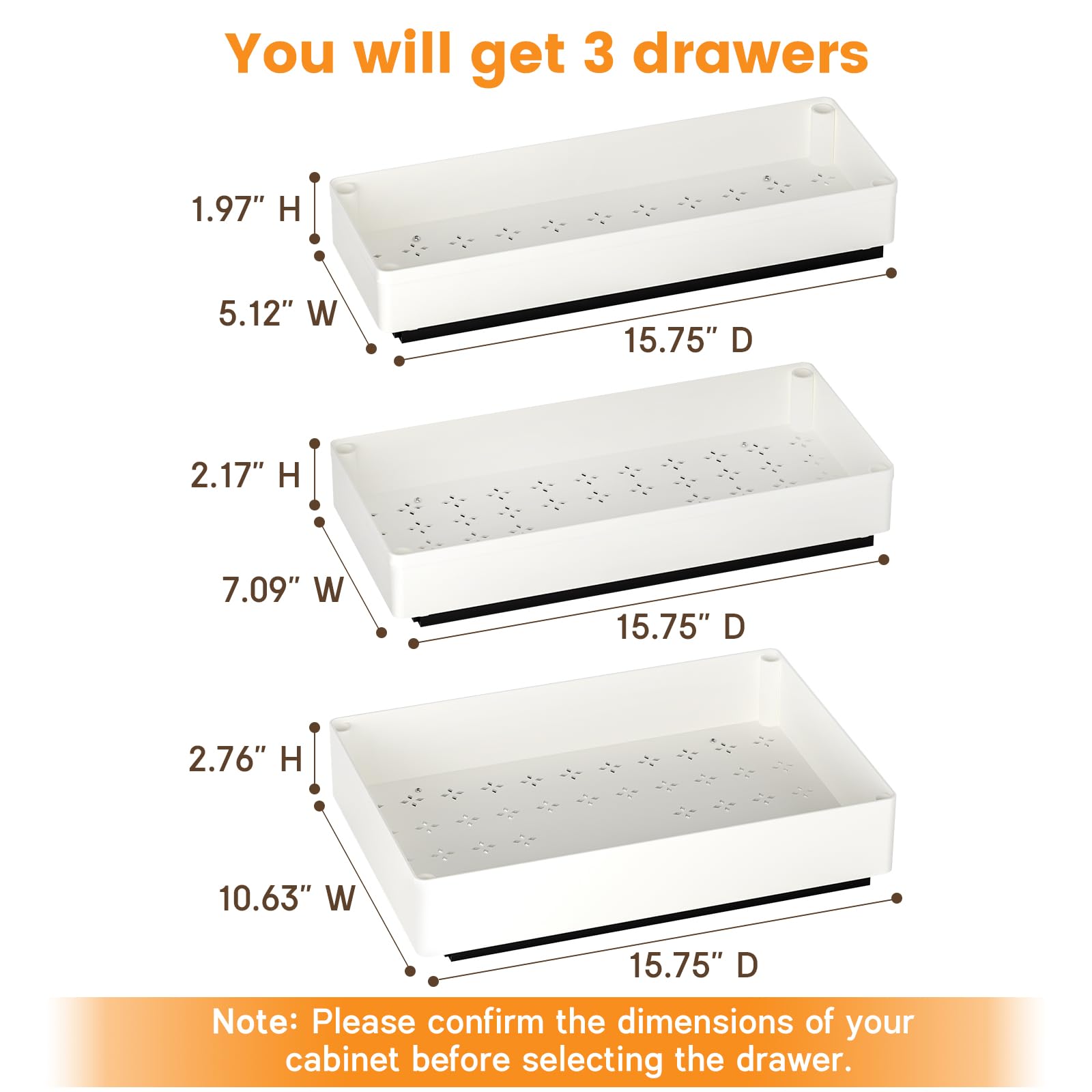 GUSOYO 3 Pack Pull Out Cabinet Organizer, 3 Sizes Slide Out Drawers for Kitchen Cabinets, Pullout Cabinet Organizer Fixed with Adhesive Nano Film, Pull-Out Home Organizers for Kitchen Bathroom Pantry