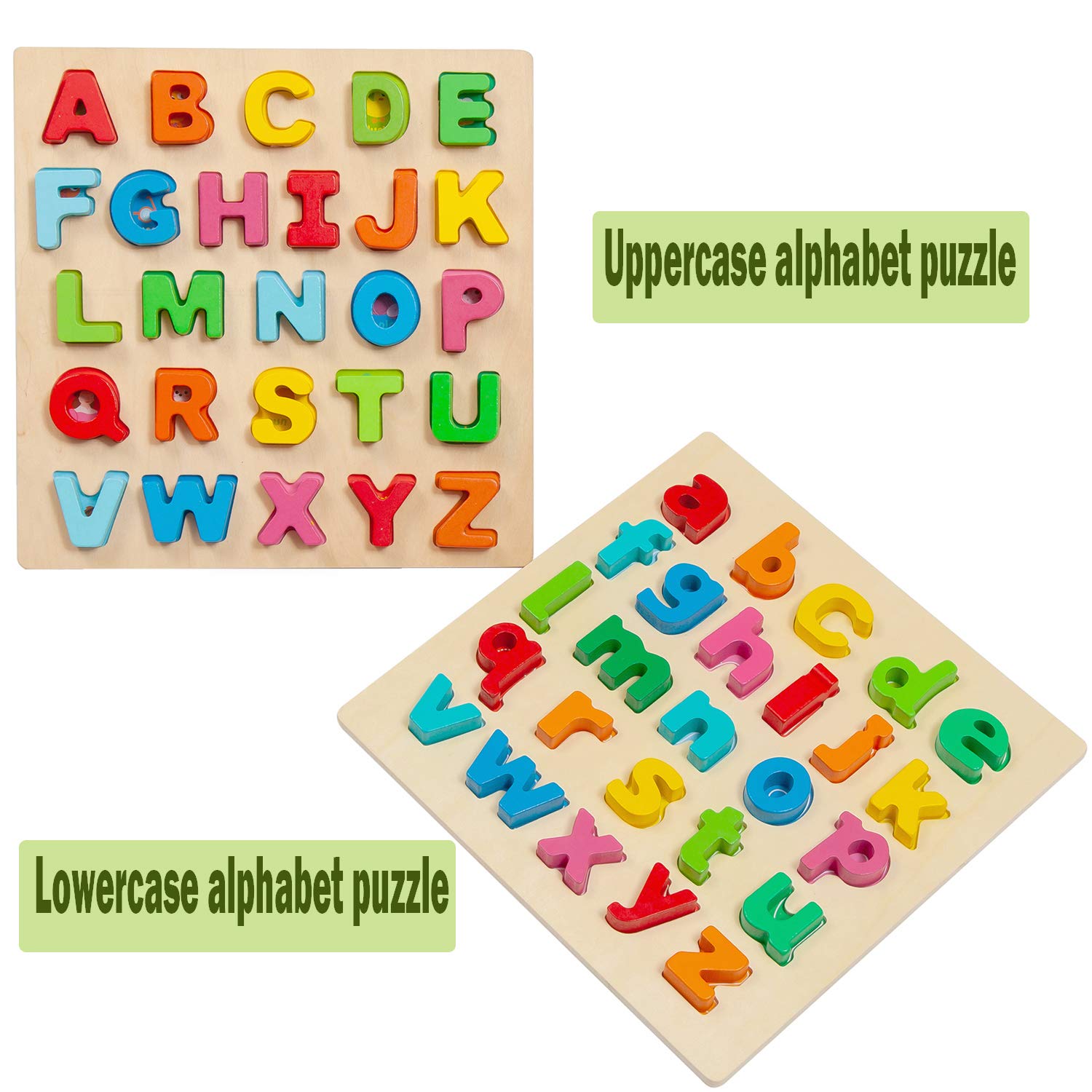 Wondertoys Wooden Alphabet Puzzle for Toddlers Chunky Lowercase & Uppercase Letters ABC Puzzles Board for Preschools Boys and Girls