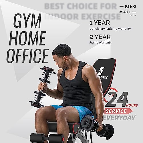 KINGMAZI Adjustable Weight Bench, Exercise Workout Bench for Full Body Workout- Multi-Purpose Foldable Bench, Folding Dumbbells Bench with Resistance Band Set