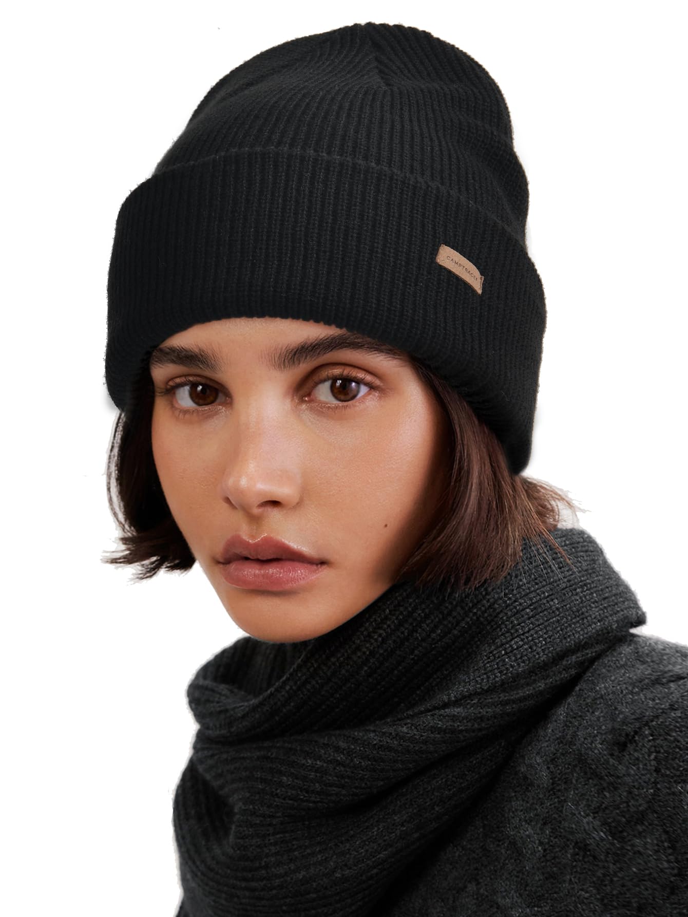 Camptrace Beanie Hat for Women Men Slouchy Beanies Womens Winter Hats Knit Cuffed Warm Ski Caps Black