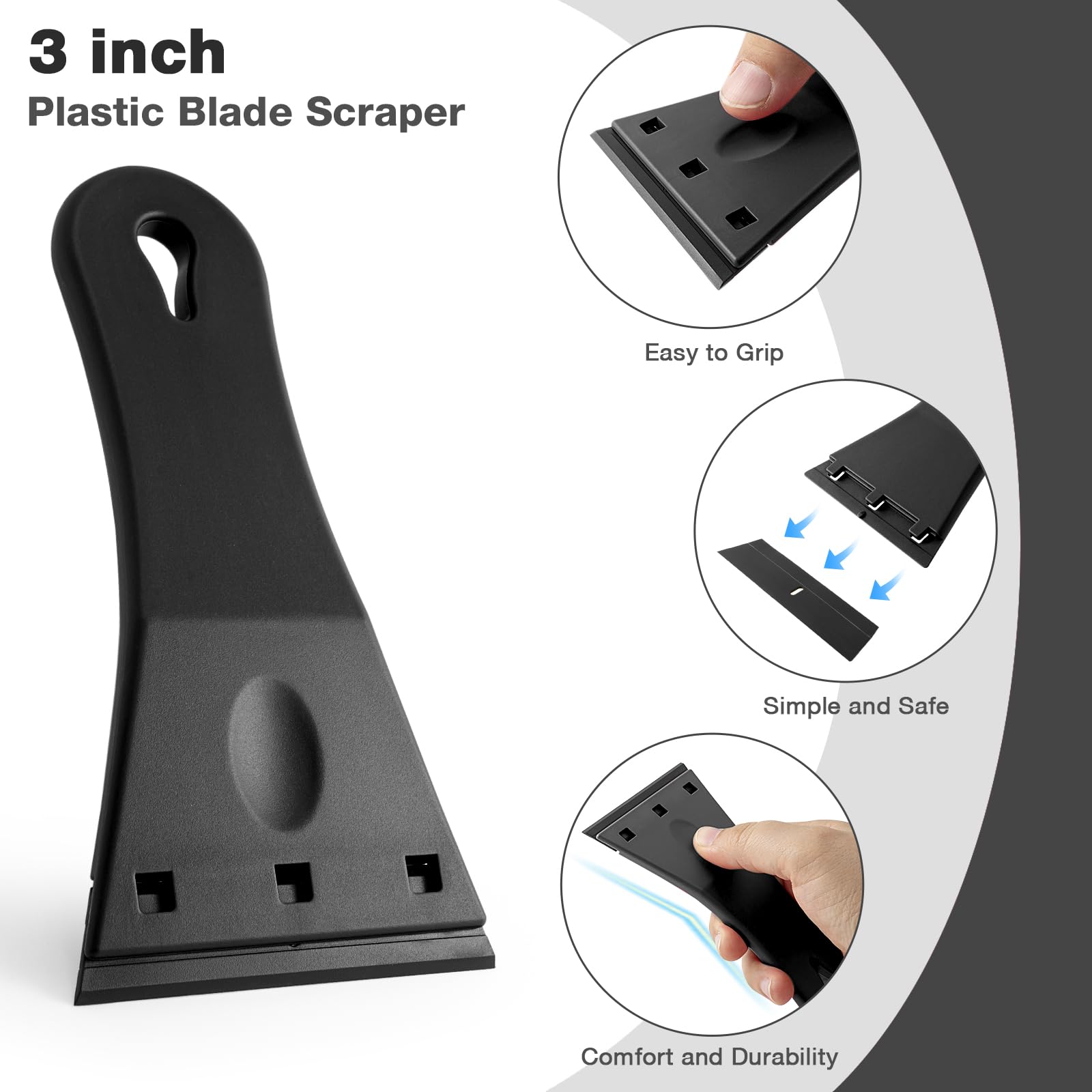 Gomake Plastic Razor Blade Scraper Kit Locking Razor Blade Scraper with Safety Cap, Glass Cooktop Scraper with Blades for Glass Clean, Paint and Old Label,Decal Sticker Remover, Stove Top Scraper Tool