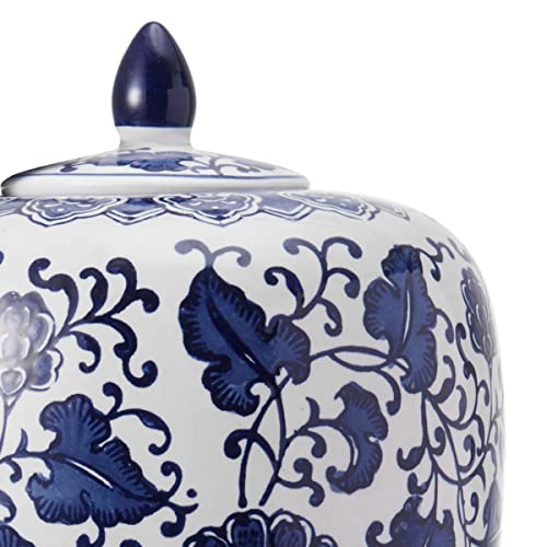 Mikasa 8x8x12 Inch Blue and White Floral Ceramic Canister with Lid