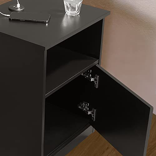 PrimeZone Modern Nightstand with 3 USB Ports - Waterproof Bedside Table with Cabinet & Open Storage, End Side Table Furniture for Bedroom, 16" D x 18" W x 24" H, Black