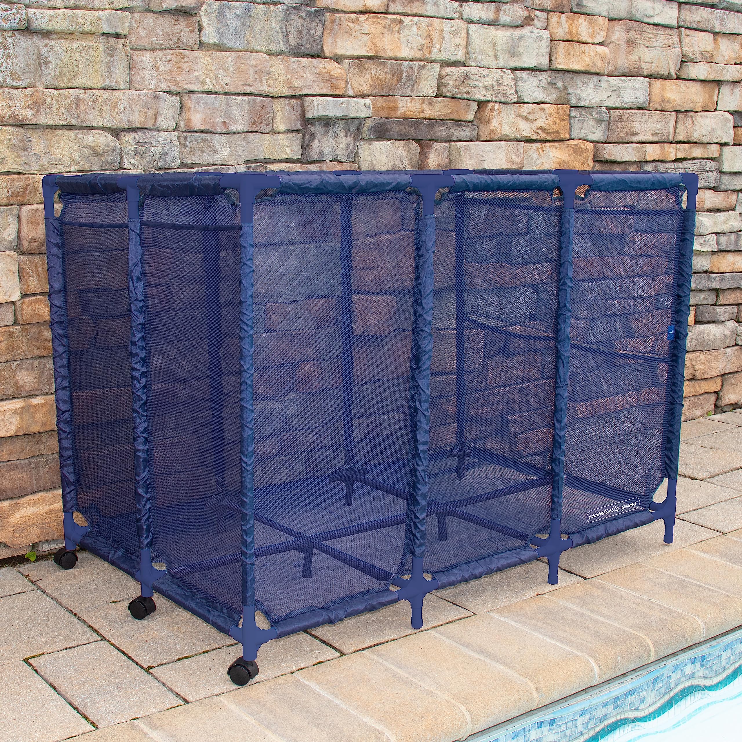 Essentially Yours Pool Noodles Holder, Toys, Floats, Balls and Floats Equipment Mesh Rolling Storage Organizer Bin, Extra-Large, (47.2" W x 30.2" L x 34" H), Blue Style 455119