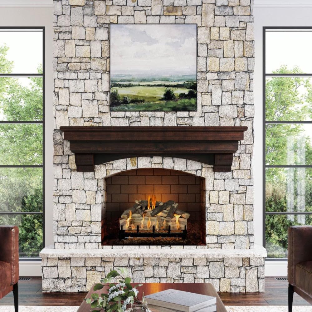 MANTELSDIRECT Mantels Direct Salem Wood Mantel Shelf with Corbels - Aged Cherry 60 Inch | Distressed Wooden Rustic Wall Mounted Shelf Perfect for Electric Fireplaces and More!