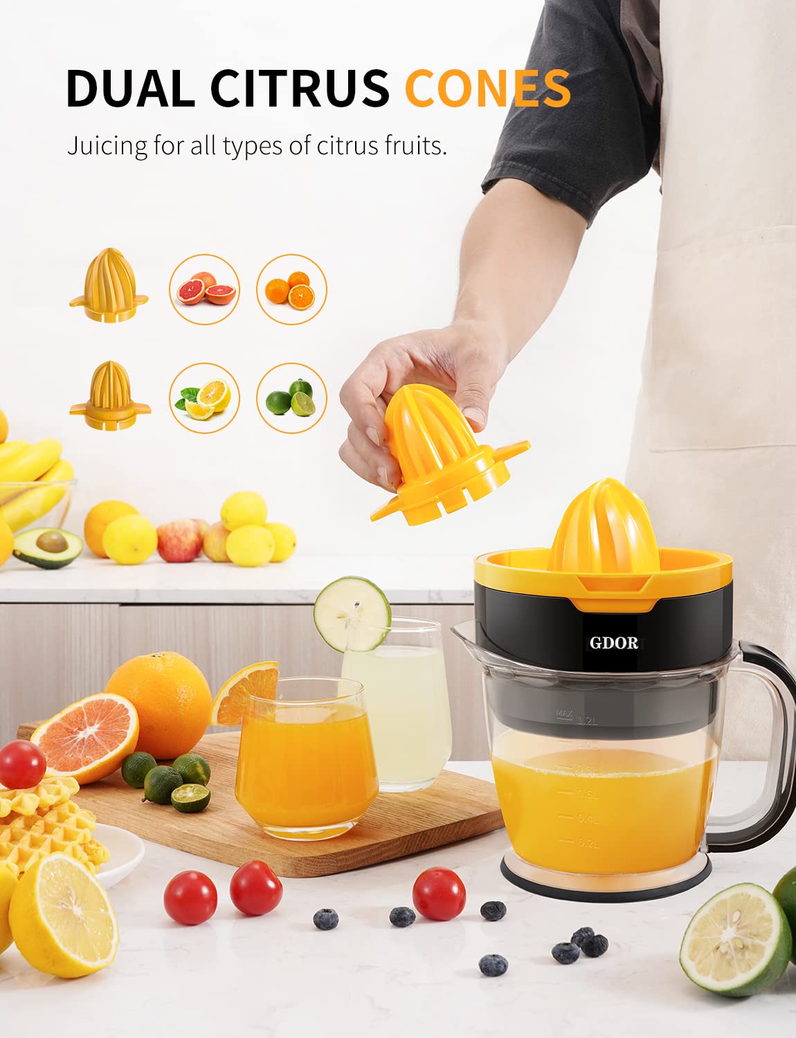 GDOR Citrus Juicer Electric for Lemon, 41oz Lime Citrus Fruits, Orange Juicer Squeezer with Easy Pour Spout