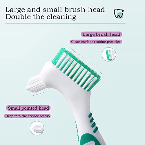 Octuitey Denture Brush 2Pcs Denture Toothbrushes,Denture Cleaning Care Cleaning Brush ,Double Sided Toothbrush,Multi-Layered Bristles and Rubber Anti-Slip Handle (Green and Orange)