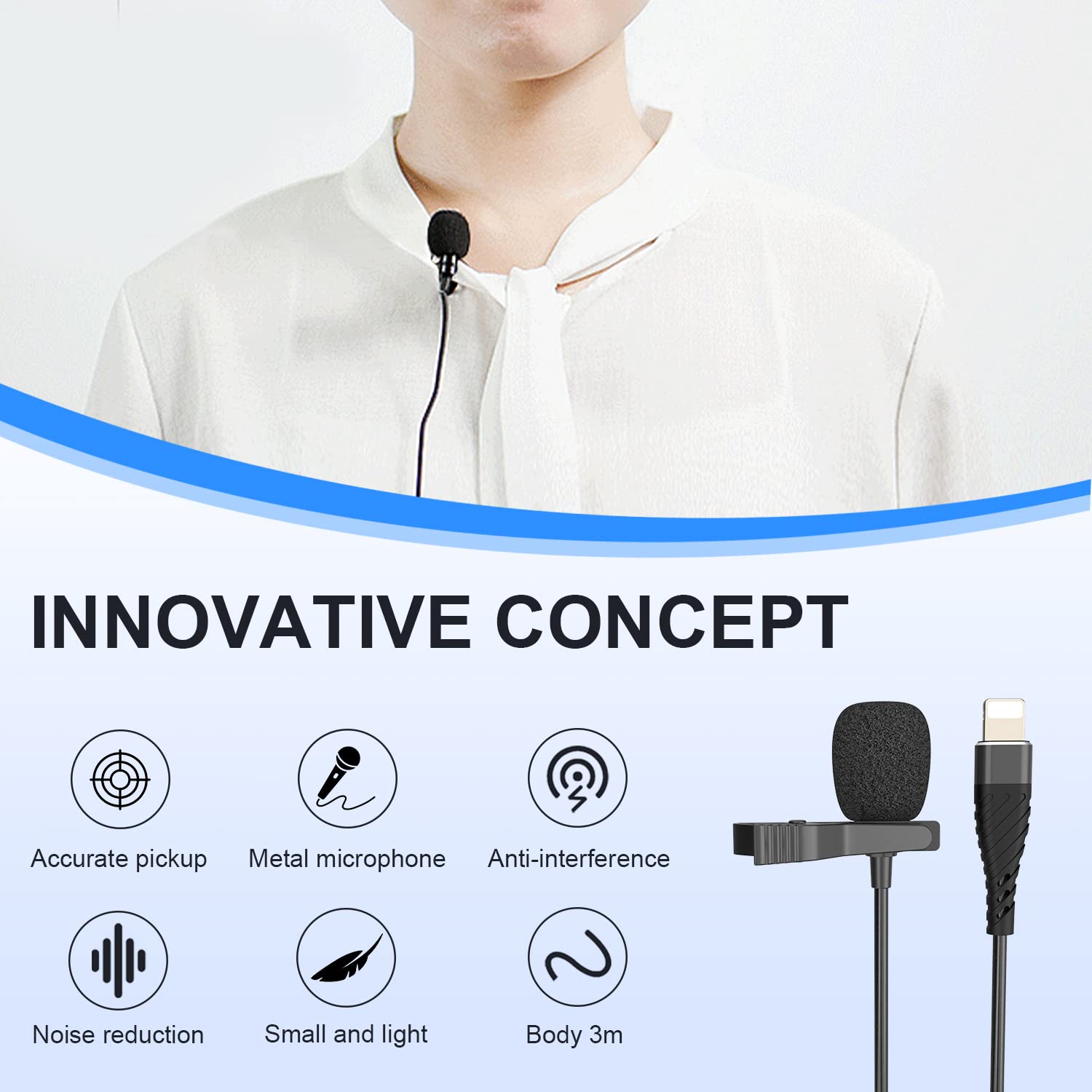 CALGENEX Microphone Professional for iPhone Lavalier Lapel Omnidirectional Microphone for iPad, iPod, Condenser Mic for iPhone Audio & Video Recording, YouTube, Interview, Podcast (9.8 Ft)
