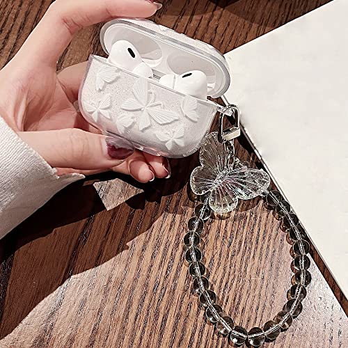 Srddty Compatible with AirPods Pro Case Cute Clear Glitter, Shockproof Soft TPU Protective Airpod Pro Case Cover for Girls Women with Keychain Designed for AirPod Pro 2019, Butterfly