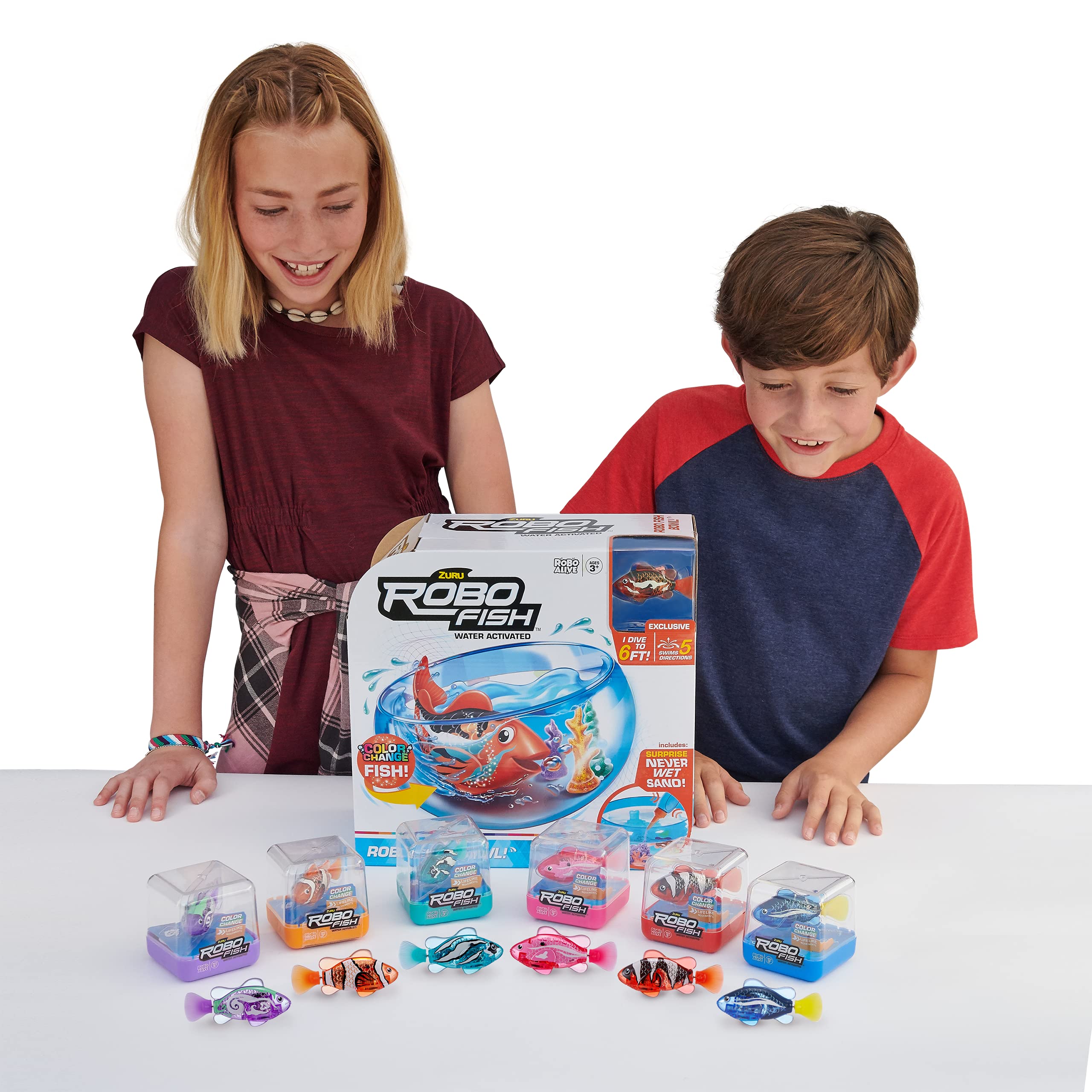 Robo Alive Robo Fish Robotic Swimming Fish (Lilac + Pink 2 Pack) by ZURU Water Activated, Changes Color, Comes with Batteries, Amazon Exclusive - Lilac + Pink (2 Pack)