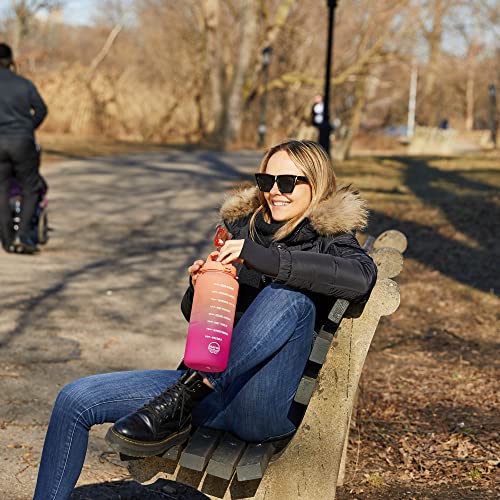 Mayim Half Gallon/ 64oz Motivational Water Bottle With Time Marker & Removable Straw | Gym & Sports Large Water Jug | Easy Carry Handle