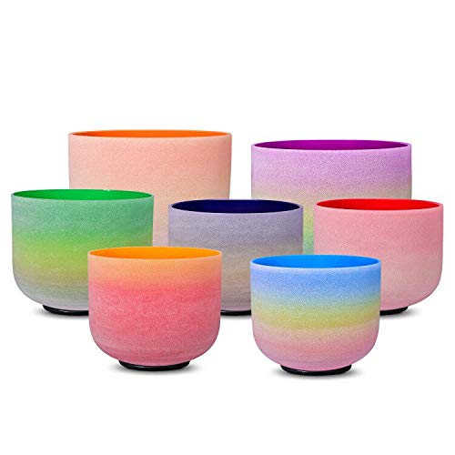 CVNC 432HZ Set Of 7 PCS 8-14 Inch Rainbow Colored Frosted Quartz Crystal Singing Bowls