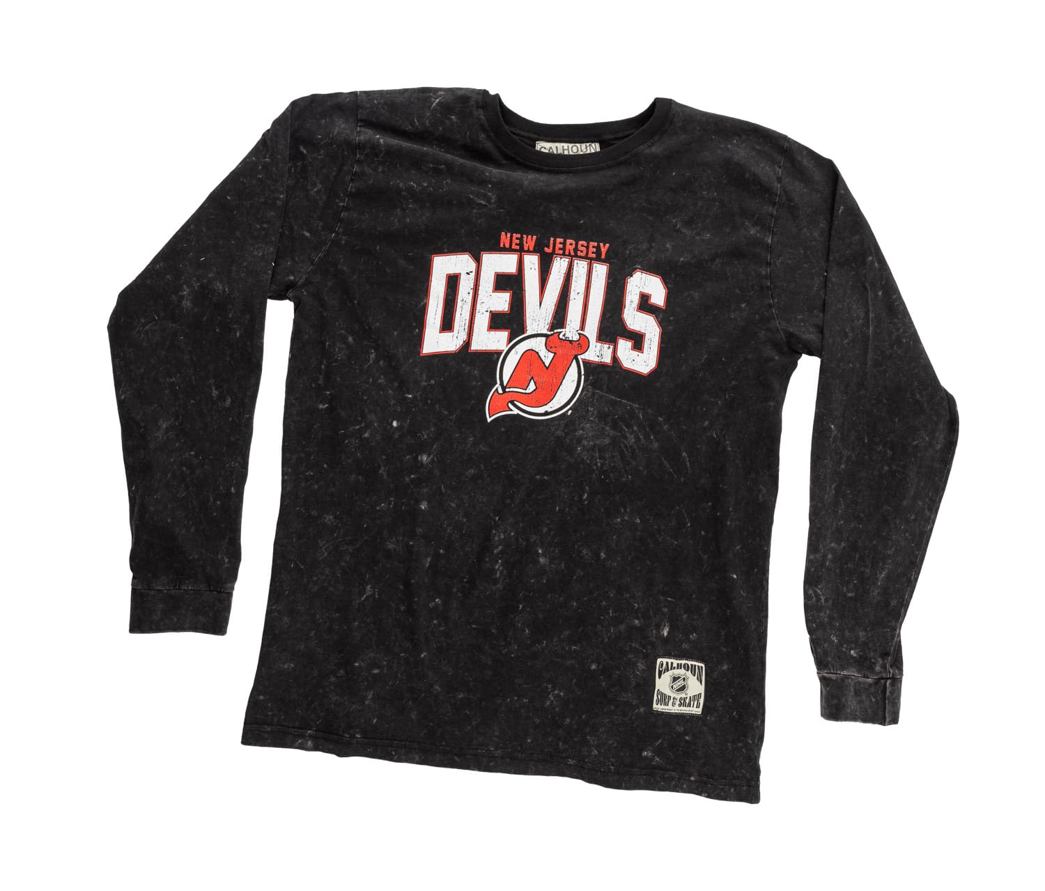 Calhoun NHL Surf & Skate Mens Acid Wash Long Sleeve Cotton Shirt (New Jersey Devils, X-Large)