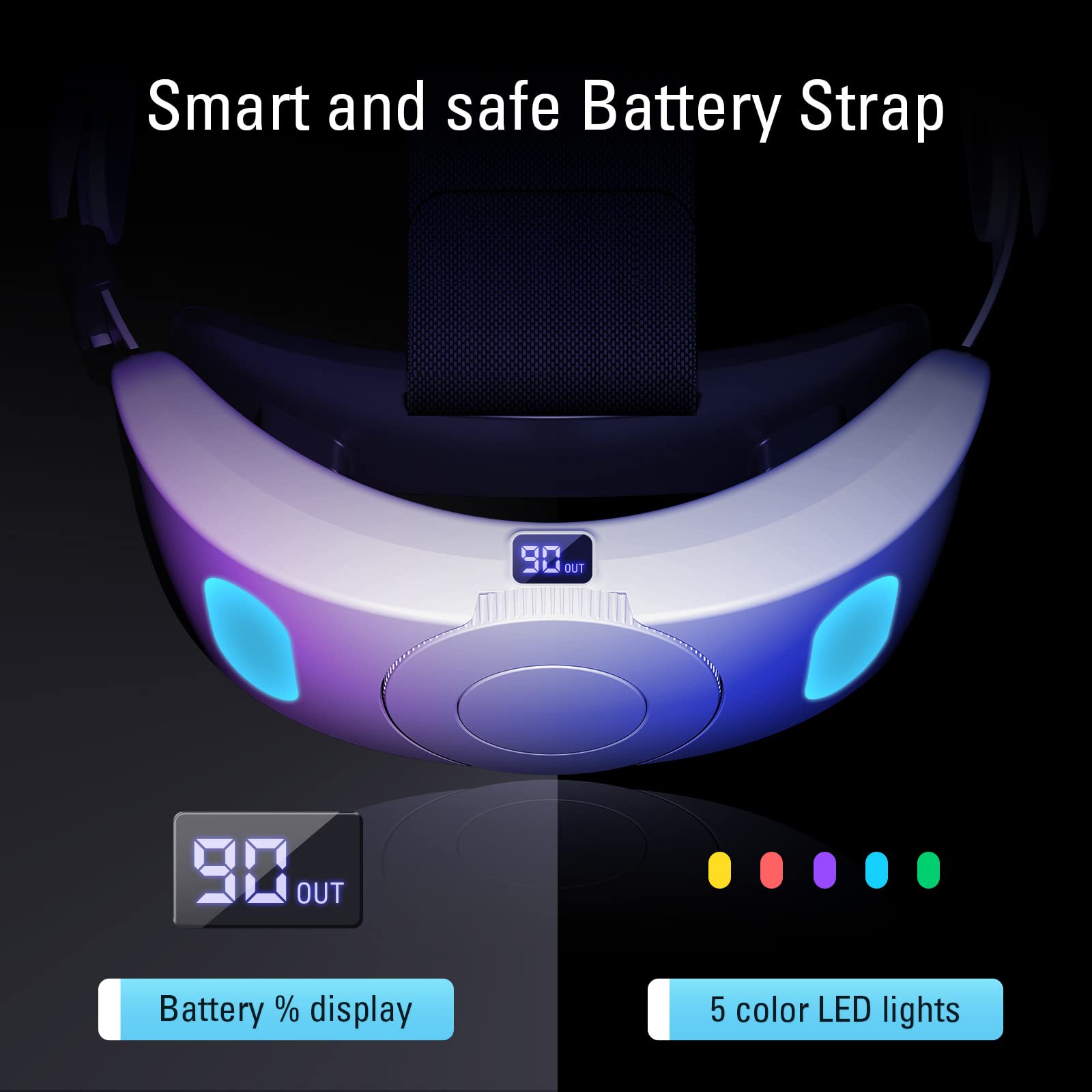 Elite Strap with Battery for Oculus Quest 2, 6000mAh Battery Pack for 6 Hrs Playtime, Fast Charging VR Power, Lightweight Replacement Elite Strap Accessories Balance VR