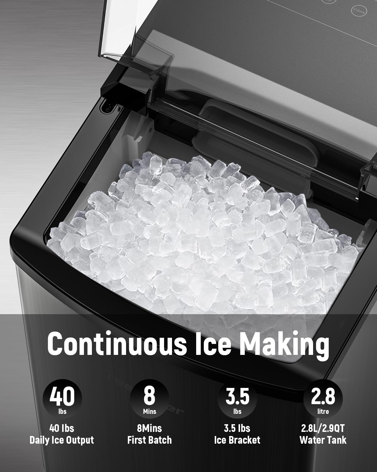 Freezimer Nugget Ice Maker Machine Countertop Sonic Ice | Pebble Ice Maker Chewable Soft Ice | Self Cleaning Pellet Ice Makers | 40lbs/24h