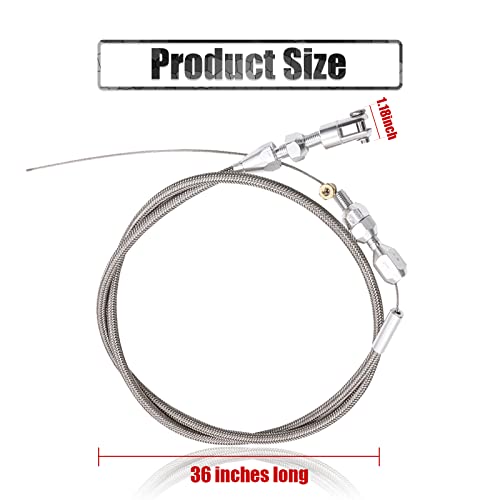 Miytsya 1 Pack 36In Braided Throttle Cable, Stainless Steel Throttle Cable Kit, Compatible with 97-07 Chevrolet/Chevy LS1 Engine 4.8L 5.3L 5.7L 6.0L Throttle Cable Repair (Silver)