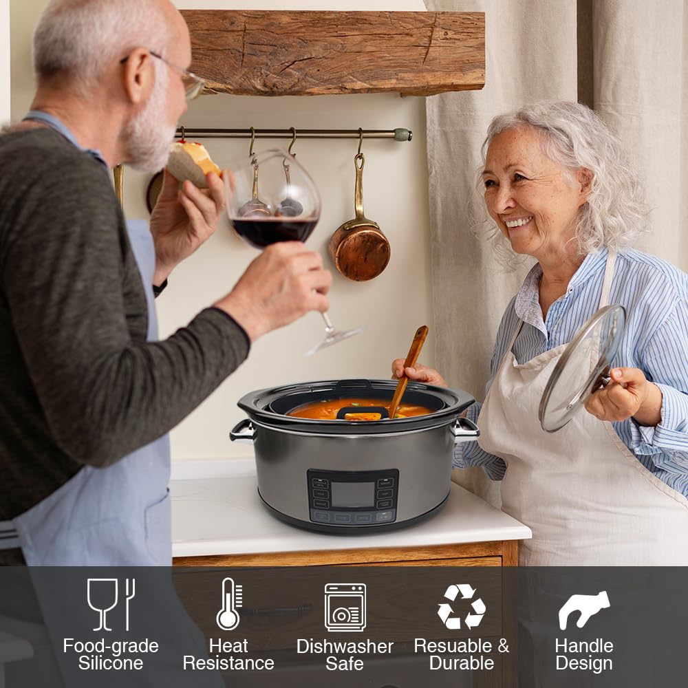 ChefAid Slow Cooker Liners Crock Pot Insert Accessories for 5 6 7 Quart Slow Cookers, 100% Silicone Reusable Liner, Food Safe & Dishwasher Safe (Black)
