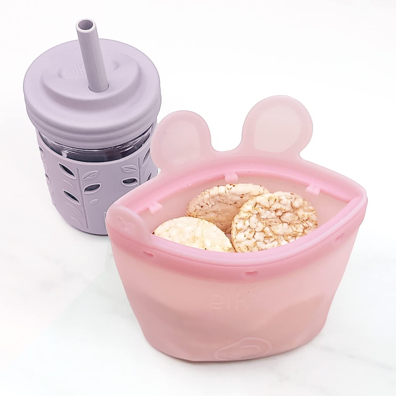 Elk and Friends Silicone Kids Snack Container | Food Grade Silicone | Reusable Pouch | Dishwasher Safe | 8oz Storage | 2 Pack