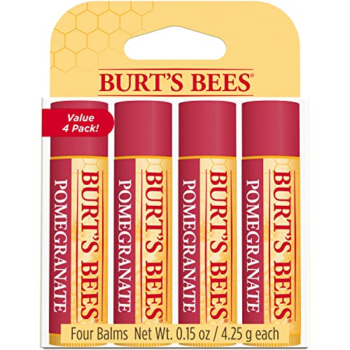 Burt's Bees Lip Balm, Moisturizing Lip Care, for All Day Hydration, 100% Natural, Pomegranate with Beeswax & Fruit Extracts (4 Pack)