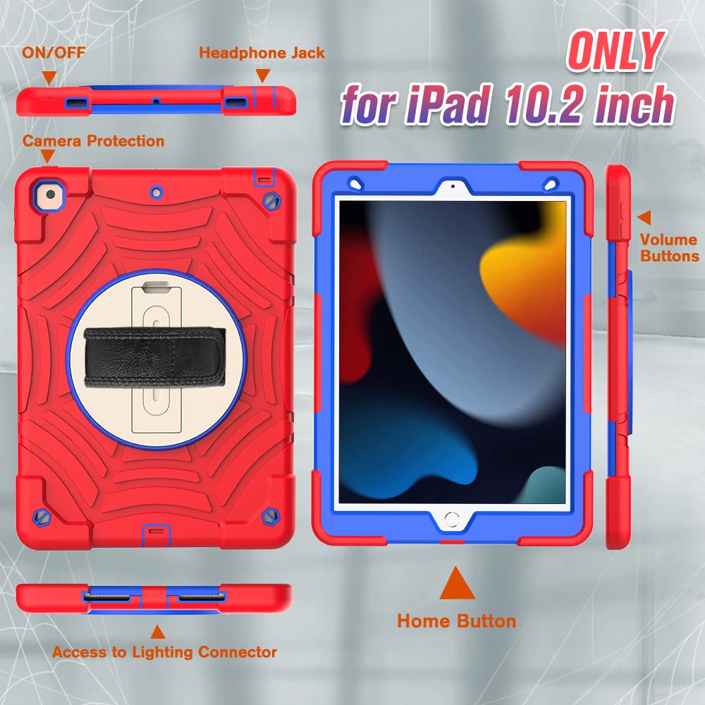 eTopxizu iPad 9th/8th/7th Generation Case,iPad 10.2 Case for Kids, Shockproof [360 Rotating Stand] [Hand Strap] [Screen Protector] Case for New iPad 9th Gen, iPad 10.2 Inch 2021/2020/2019, Red&Blue