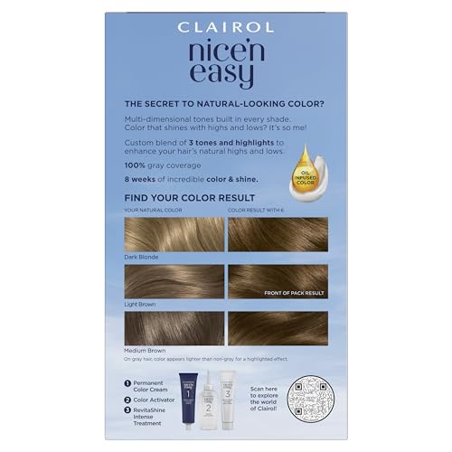 Clairol Nice'n Easy Permanent Hair Dye, 6 Light Brown Hair Color, Pack of 1