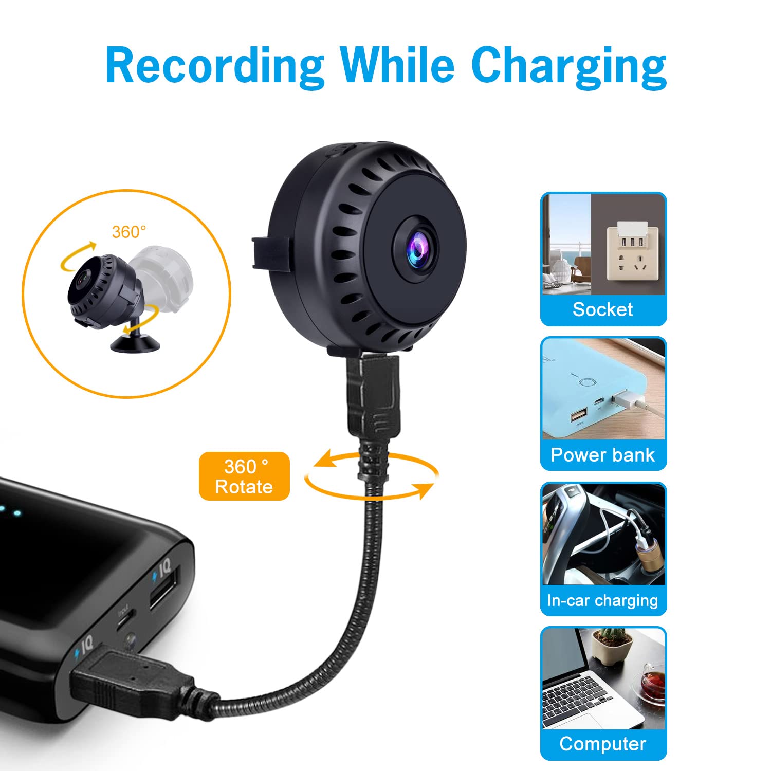 GAUYREU Hidden Cameras for Home Security, Full HD Mini Spy Camera Wi-Fi Wireless Cam, Small Nanny Camera with Remote View, Night Vision, Bulit-in Battery Tiny Spy Cam Indoor/Outdoor