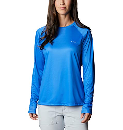 Columbia Women's Tidal Tee PFG Printed Triangle Long Sleeve, Vivid Blue/Kona Print, XX-Large