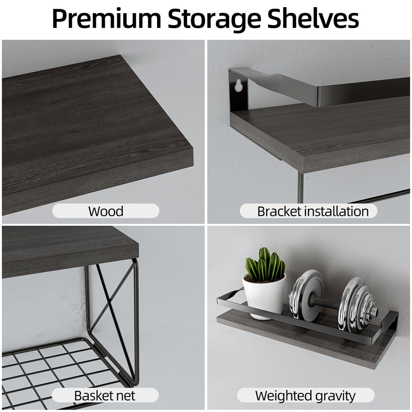 Hoiicco Wall Mount Shelf, Shelf Wall Mount, Floating Shelves for Wall with Storage Basket, Wall Shelves for Bathroom, Living Room, Kitchen and Washroom Toilet Paper