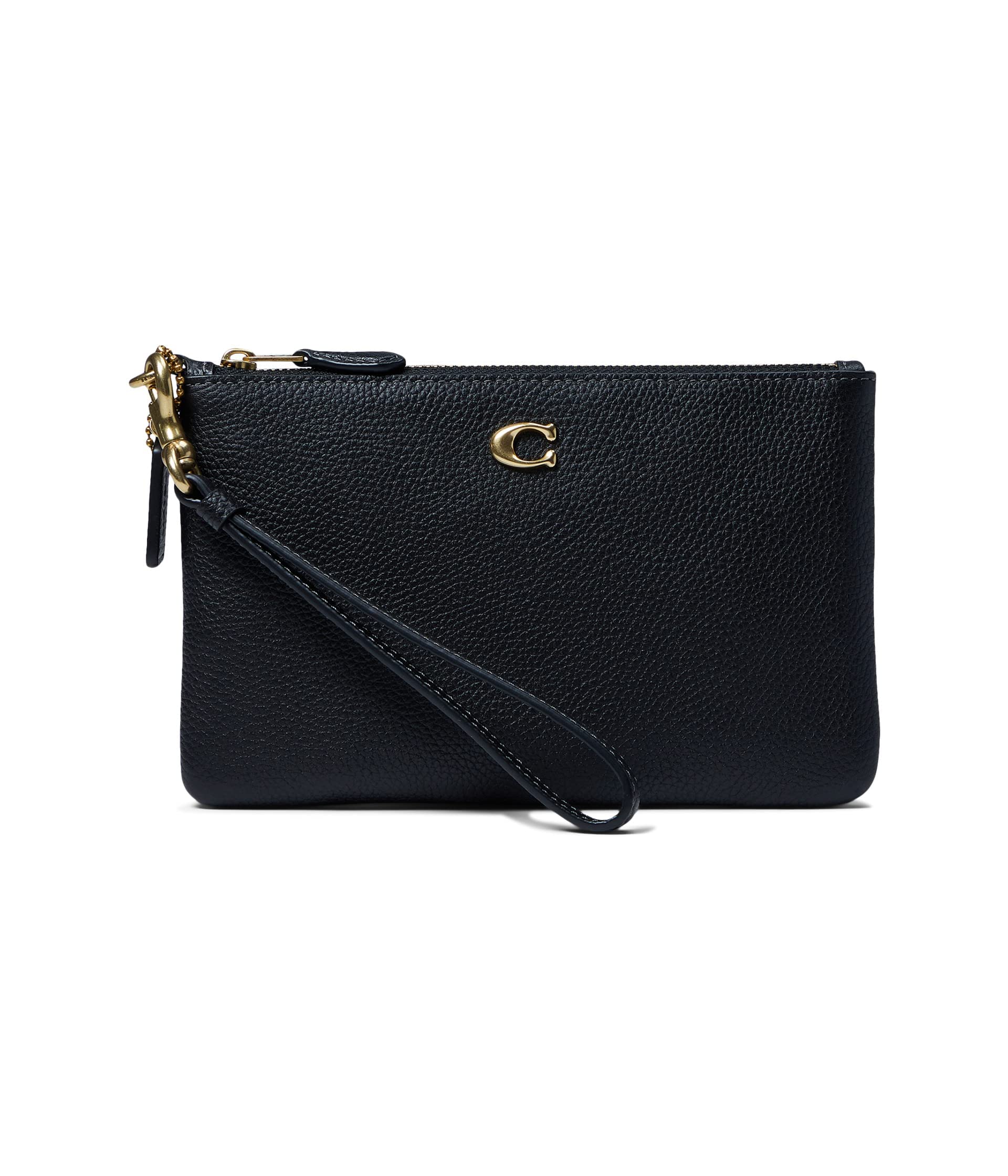 Coach Polished Pebble Leather Small Wristlet, Amazon Green