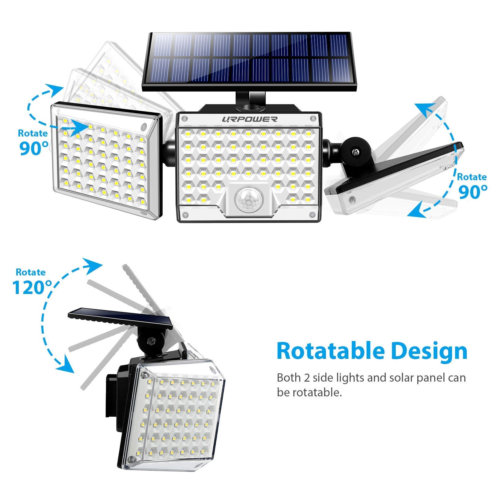 URPOWER 2-in-1 Waterproof 4 LED Solar Spotlight Adjustable Wall Light Landscape Light & 1000LM 130 LED Solar Motion Sensor Lights, 3 Adjustable Heads Solar Flood Lights for Patio,Garden(4pack+1pack)