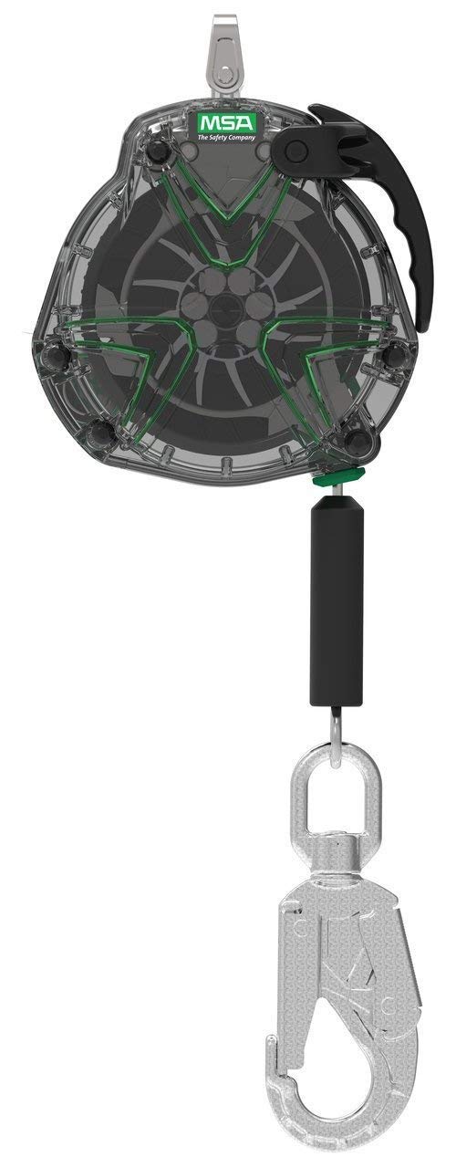 MSA 63206-00A V-TEC Standard Self Retracting Lanyard - Galvanized Cable - 20' (6m) Length, 3/16" Cable Diameter, Steel Swivel Snaphook, Clear Housing, Durable
