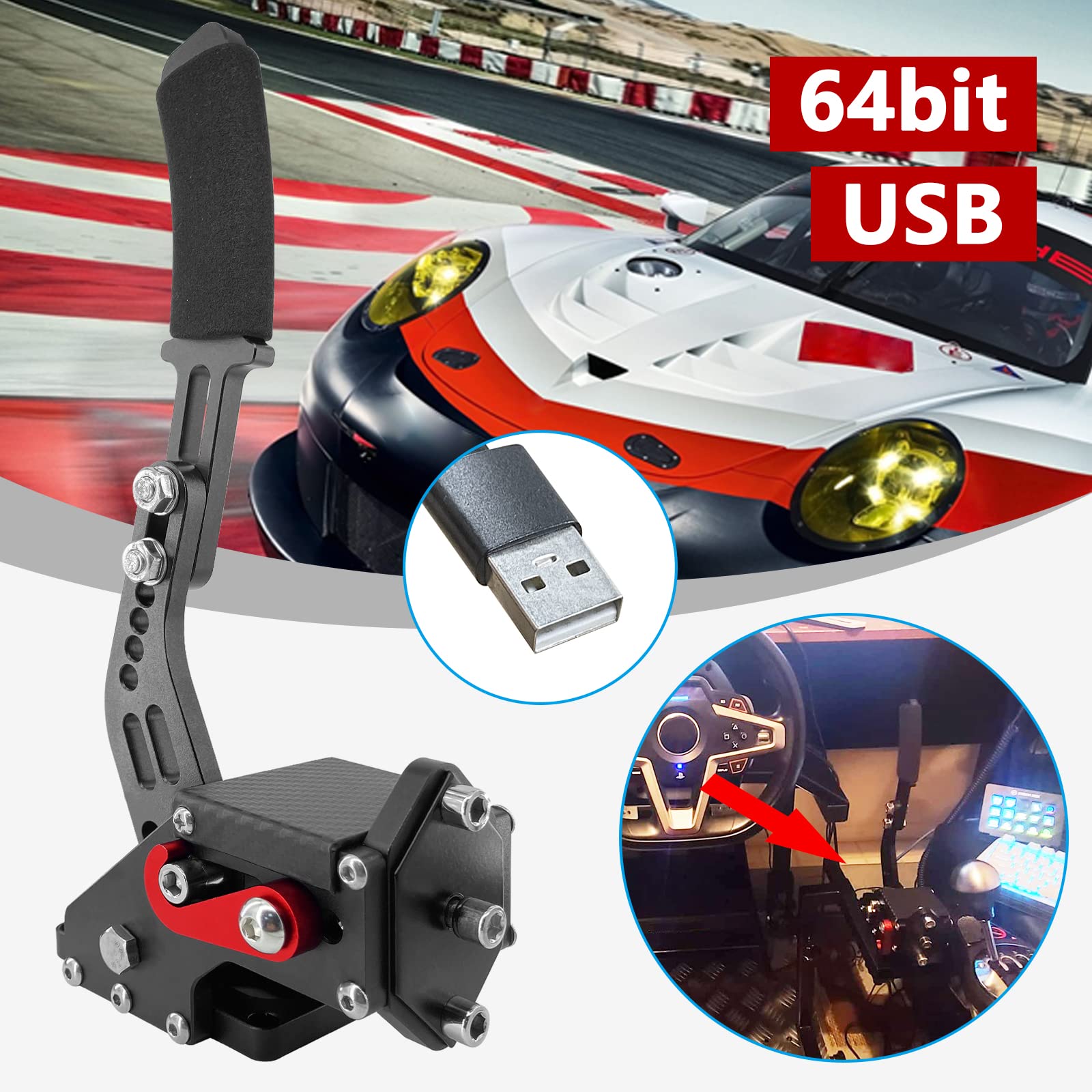 CXCESNS USB handbrake, 64-bit USB handbrake Suitable for Racing Games and Logitechg27/G29/T500 Simulation Performance Manual Rrake 11.8 inches + Simulation Racing game bracket plate (PC system only)