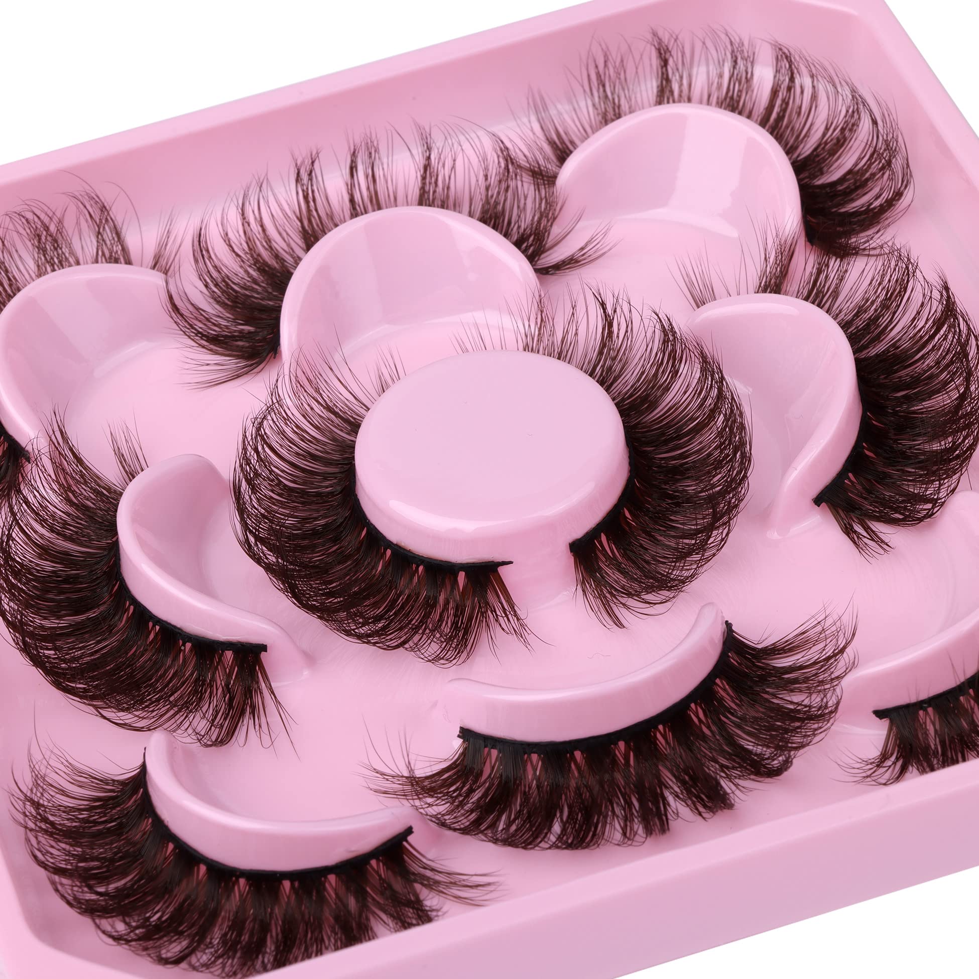 Eyelashes Russian Strip Lashes Mink Natural Eyelashes Fluffy Volume Colored Brown Lashes False Eyelashes 20mm Long Soft D Curl Lashes Pack by Newcally