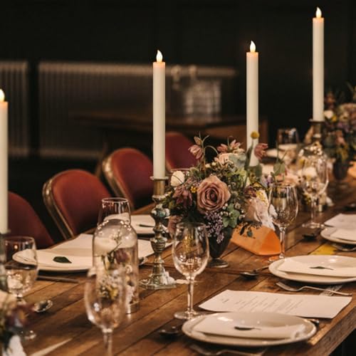DRomance Flickering Flameless Taper Candles with Remote Timer Battery Operated LED Candlesticks Real Wax Dimmable Light Dinner Thanksgiving Christmas Decor(Ivory, 0.78" x 9.64")