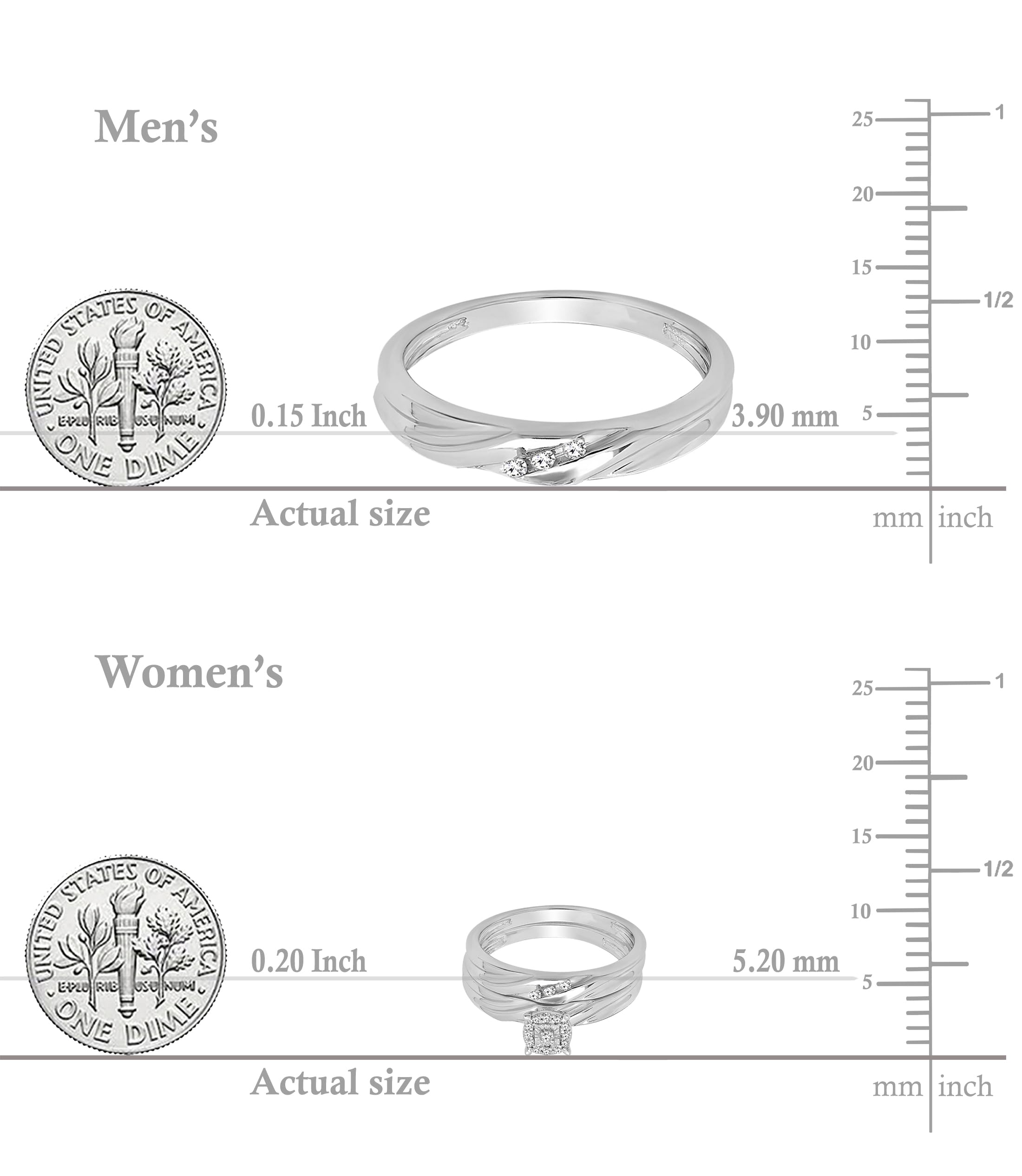 Dazzlingrock Collection 0.15 ctw Round White Diamond Halo Style Trio Ring Set in 925 Sterling Silver, Women Size 8 & Men Size 11