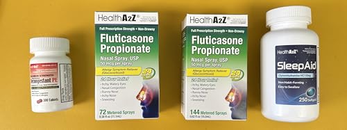 HealthA2Z® Fluticasone Propionate Nasal Spray| 50 mcg per Spray | 24 Hour Allergy Relief | 72 Sprays | 0.38 fl oz (11.1mL) | Relief from Nasal Congestion | Runny Nose | Sneezing