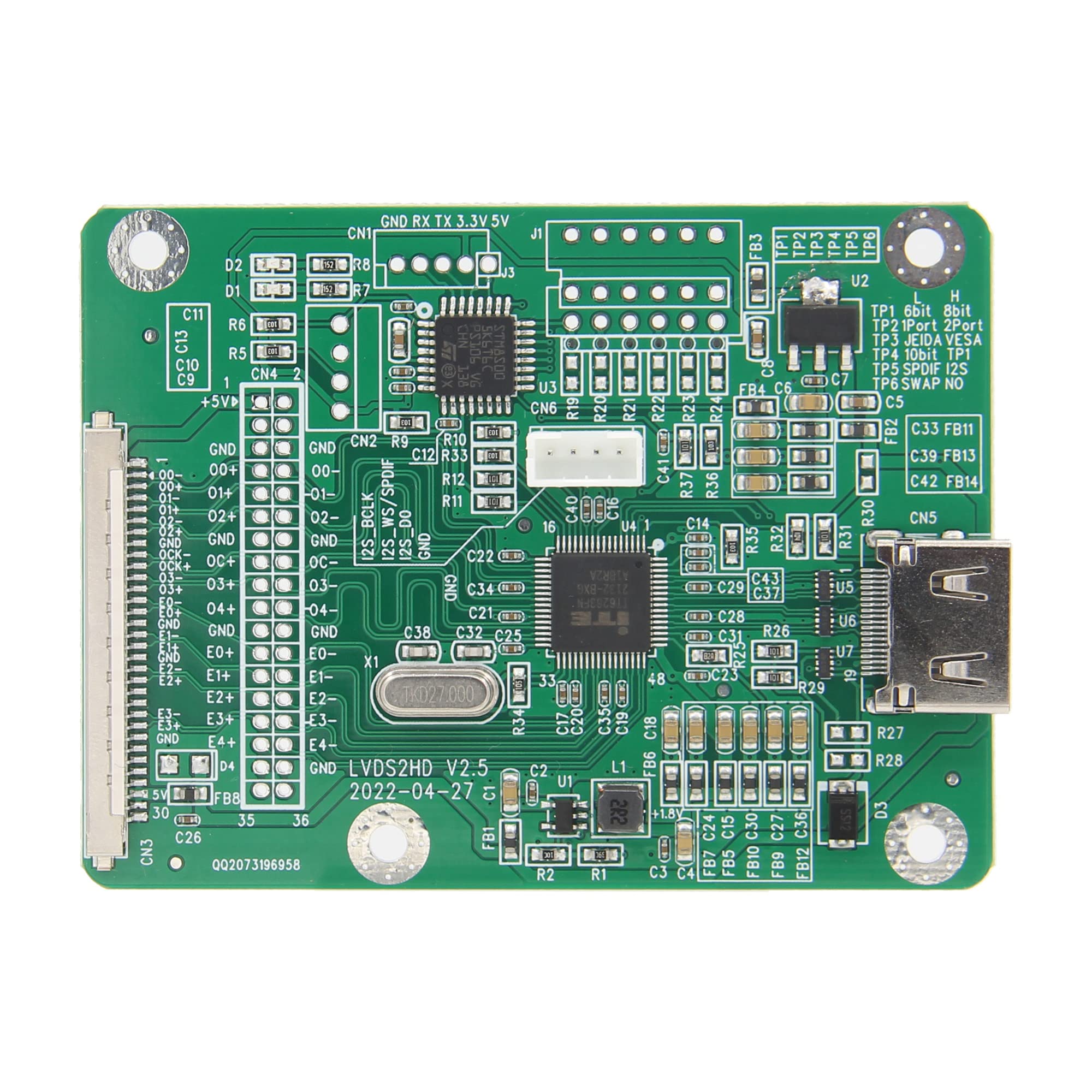 eleUniverse LVDS to HDMI Adapter Board LVDS2 with LVDS Cable with Default Mode Double 8 | VESA | 8bit | I2S Sound Input