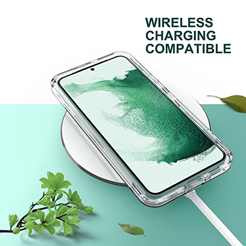 KIOMY Clear Shockproof Case for Samsung Galaxy S22 5G with 2 Packs Tempered Glass Screen Protectors, 3 Layers in 1 Full Body Protection Hard PC Back and Front Cover with Flexible TPU Bumper Shell