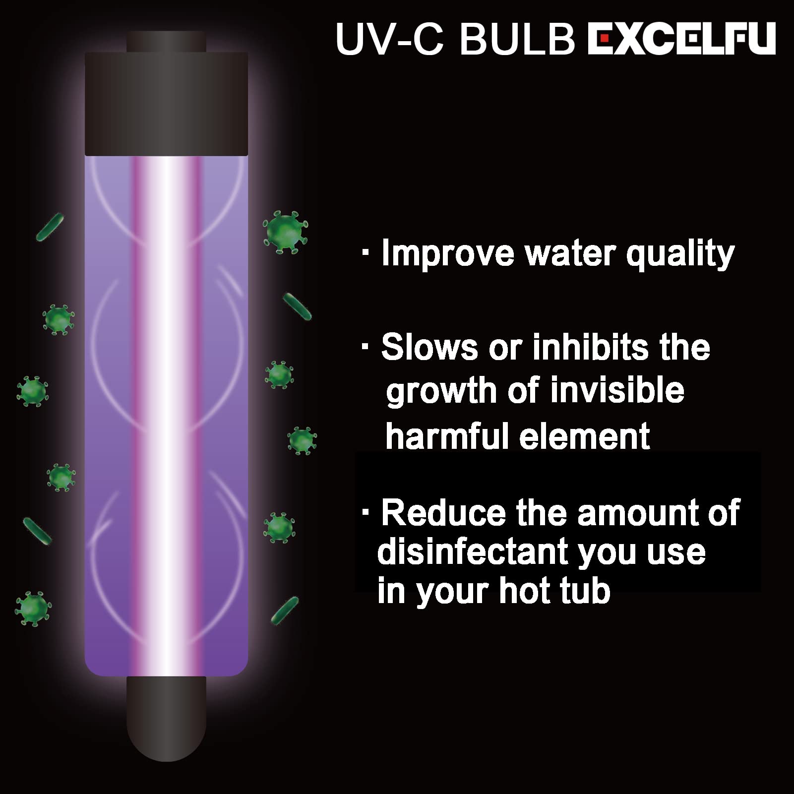 EXCELFU 6472-841 Pool & Spa Bulb Replace Clear Ray XL UV Bulb for Jacuzzi Hot Tub and Sundance Spas ClearRay Purification System, Complete Clearray Bulb Replacement Assembly with Gasket Connector