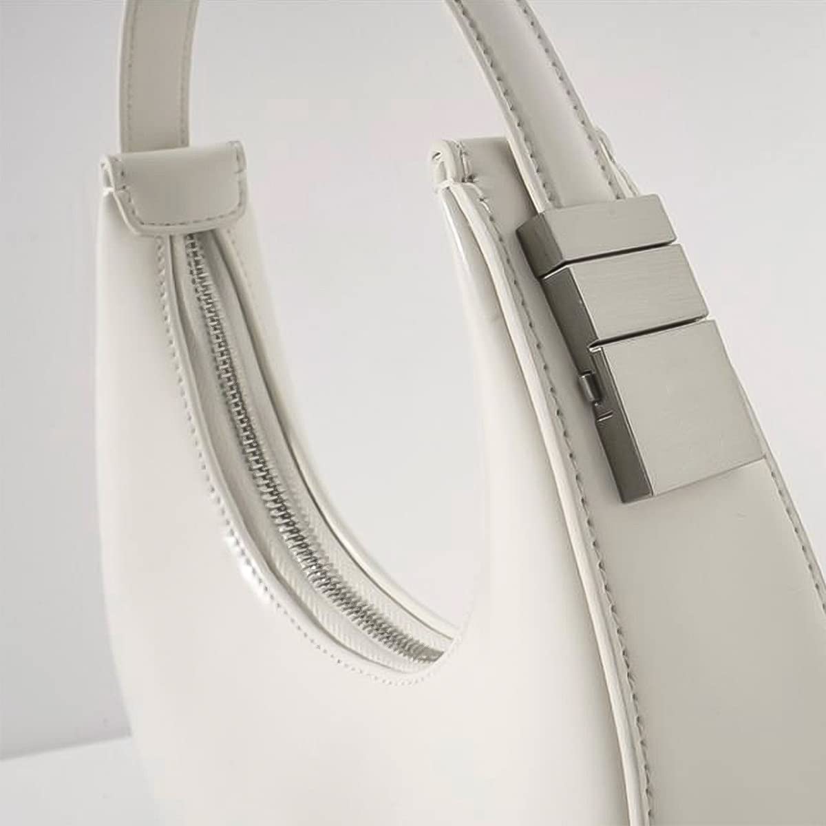 Crescent Hobo Bag for Women Y2k Underarm Purse Top Handle Dumpling Handbag with Zipper, White