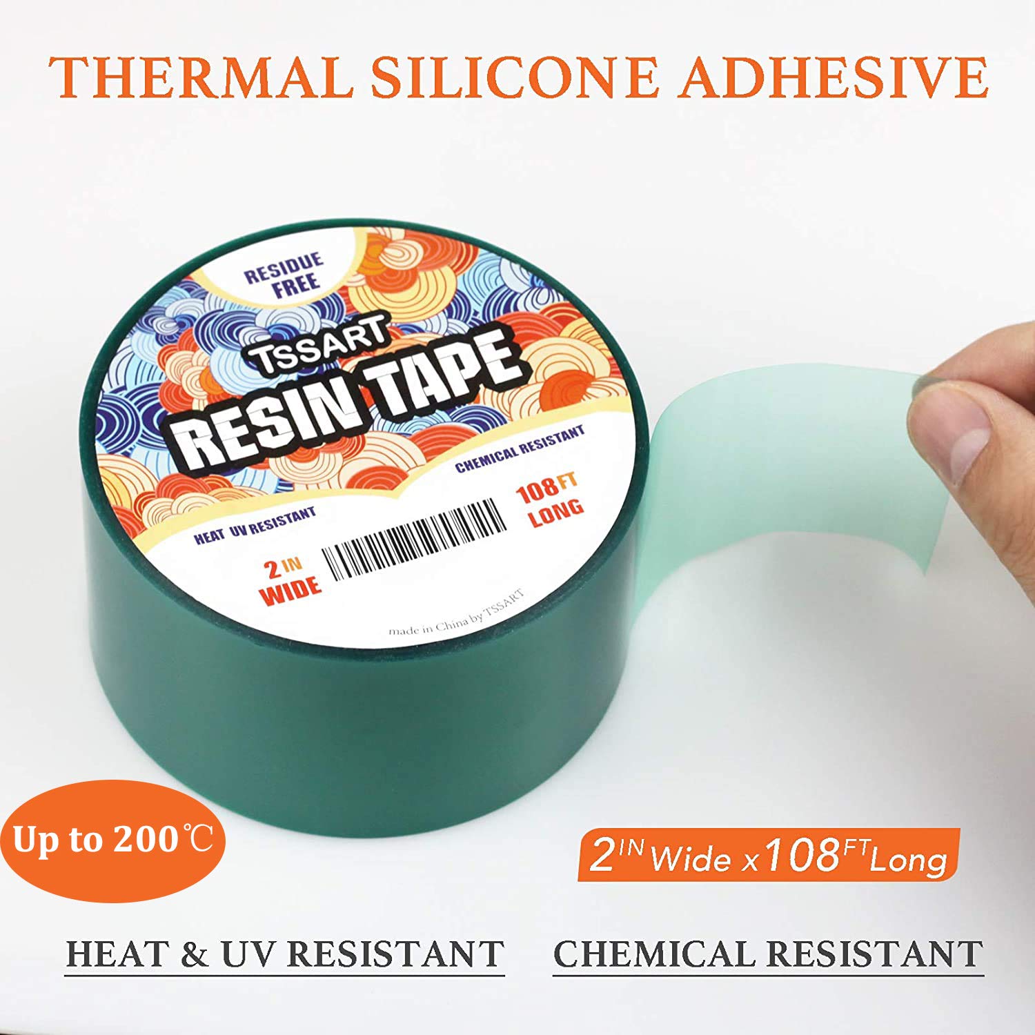 TSSART Resin Tape for Epoxy Resin Molding - Silicone Thermal Adhesive Tape, Oxidation and High Temperature Resistance Easy Peeling, Epoxy Release Tape - 2 inch Wide 108FT Long