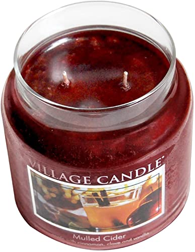 Village Candle Mulled Cider Medium Glass Apothecary Jar Scented Candle, 13.75 oz, Red