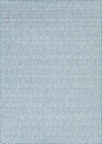 Unique Loom Outdoor Trellis Collection Area Rug - Deco Trellis (7' 1" x 10' Rectangle, Aqua/ Ivory)