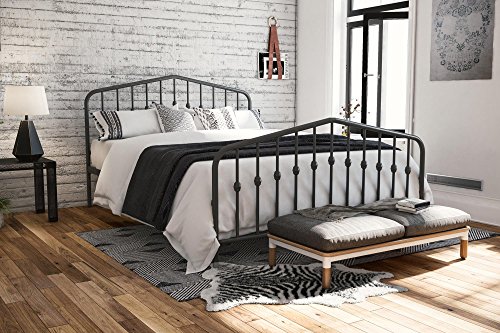 Novogratz Bushwick Metal Bed with Headboard and Footboard | Modern Design | Queen Size - Grey
