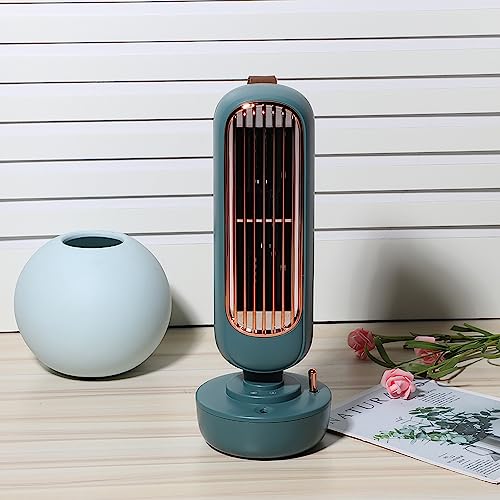 Pssopp Table Fans,Desk Fan, Bladeless Mute Desktop Spraying Fans with USB Charging Portable Mini Vintage Tower Shape Humidification Table Fan for Office Home (Green)
