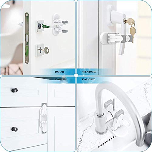 Door Lever Lock for Child Safety, Upgraded Baby Proof Door Handle Locks Double Locks Design Adhesive Handle Locks for Bathroom/Toilet/Bedroom/Kitchen/Closet 2 Pack White